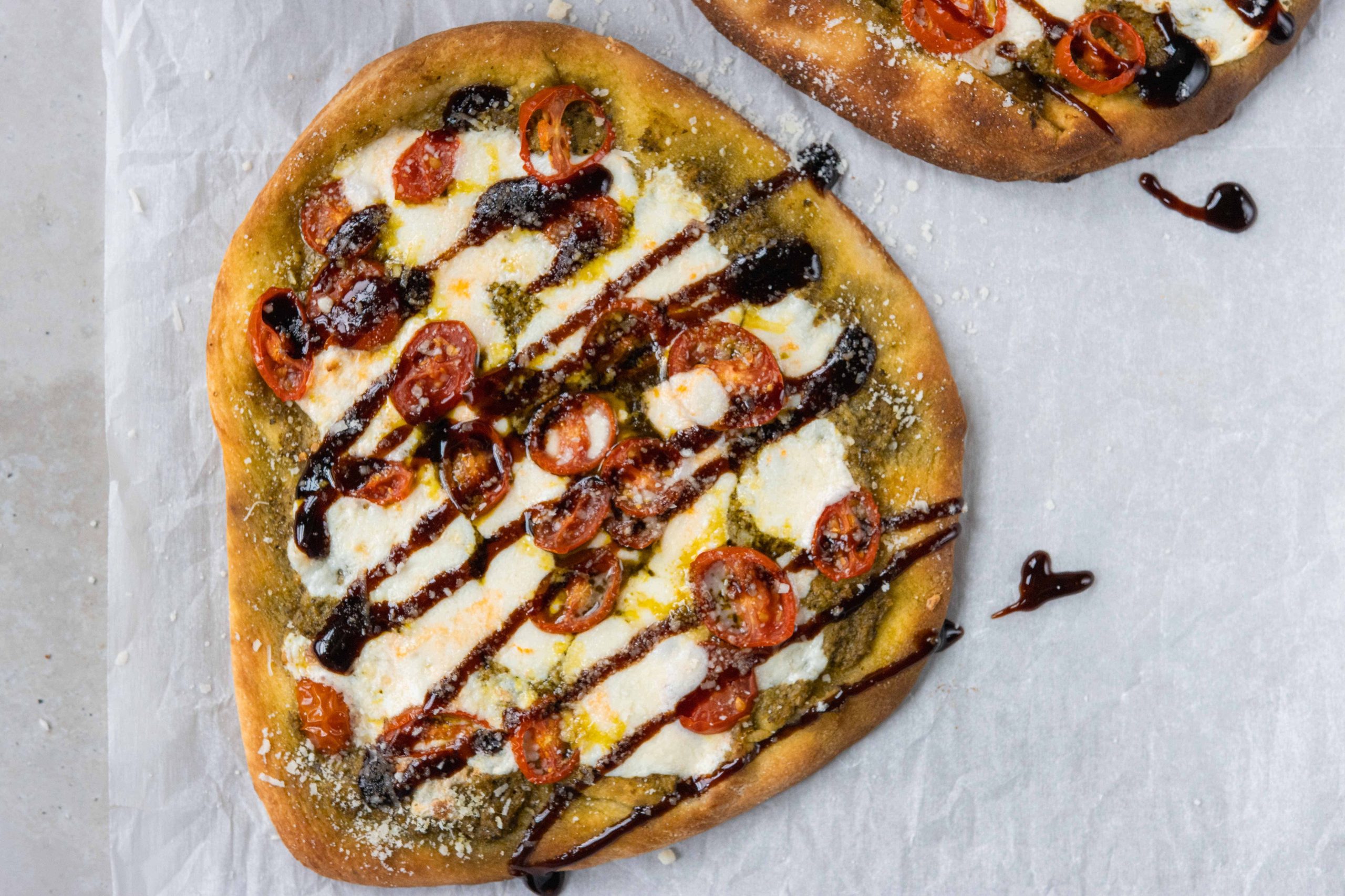 Caprese Pizza on Naan Bread (With Pesto)