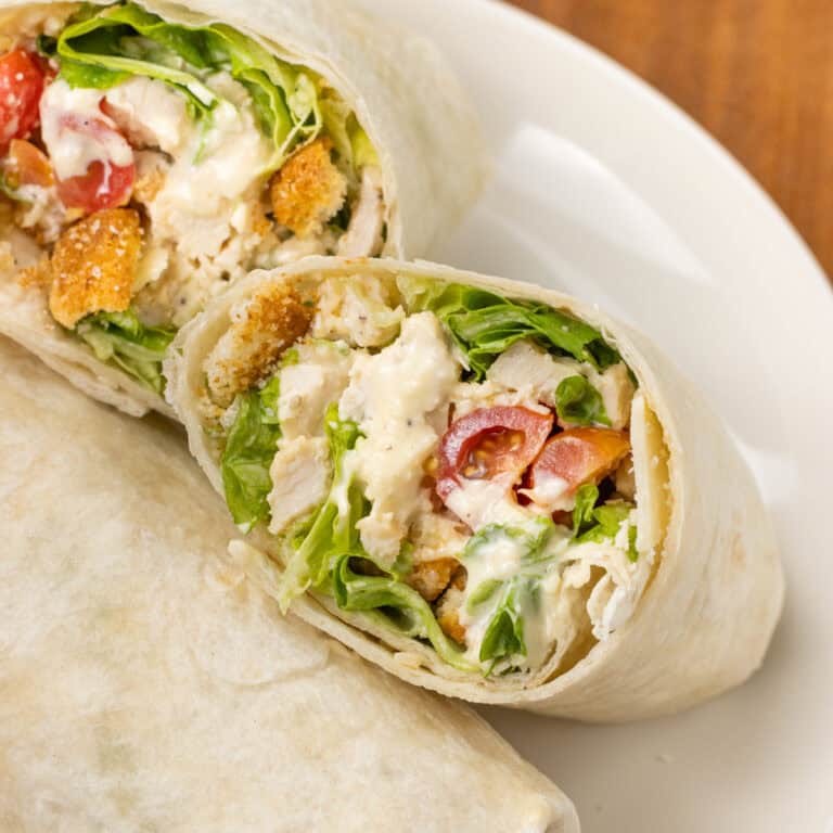 Chicken Caesar Wrap with No-Egg Dressing